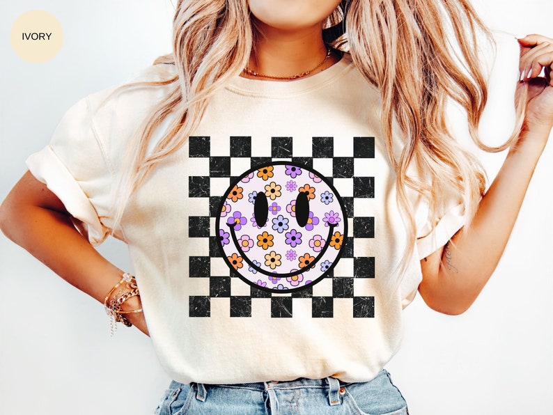 Smile Face Shirt, Flower T Shirt, Comfort Colors Tee, Oversized Tshirt ...