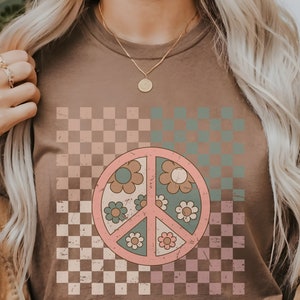 Peace Shirt, Checkered T-shirt, Comfort Colors, Vintage Peace Sign ...