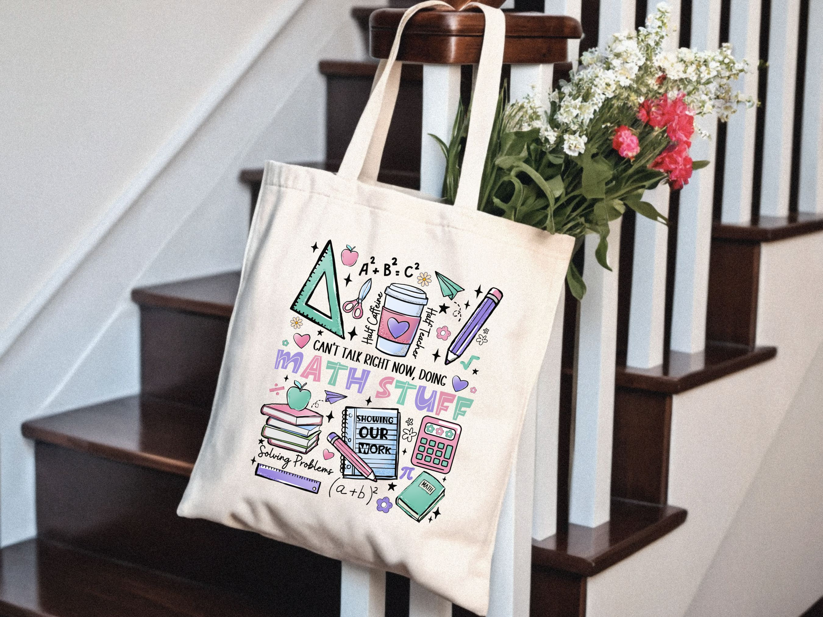 Math Teacher Tote Bag, Can't Talk Right Now, Doing Math Stuff, Retro ...