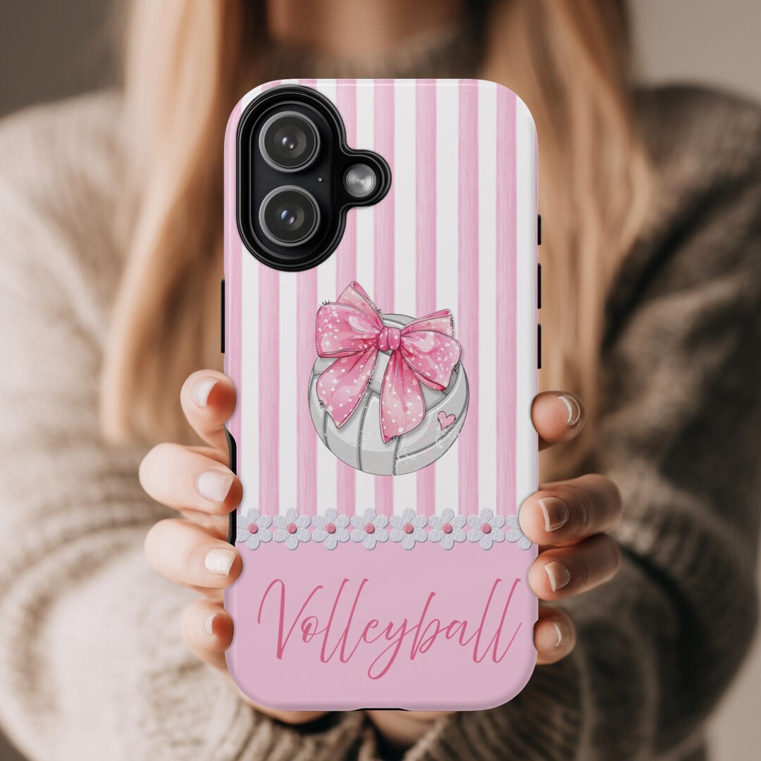 Volleyball Phone Case, Daisy Coquette Bow, Pink Tough Phone Cover ...