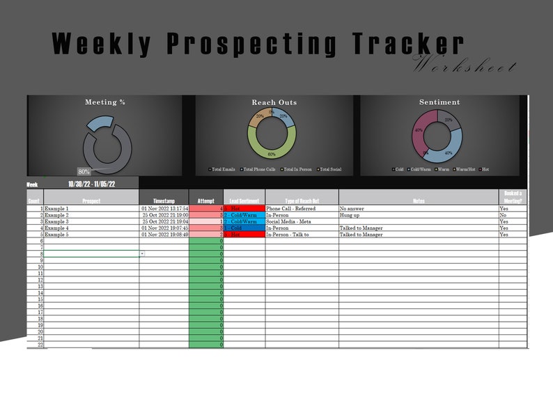 Sales Prospecting Spreadsheet - Gray - Track and Manage Your Prospecting Leads - Etsy