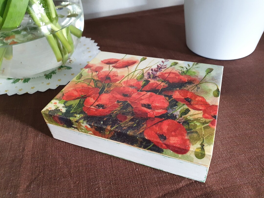 Poppy Wooden Box Rectangular Jewelry Box Gift, Red Poppy Christmas Gift ...