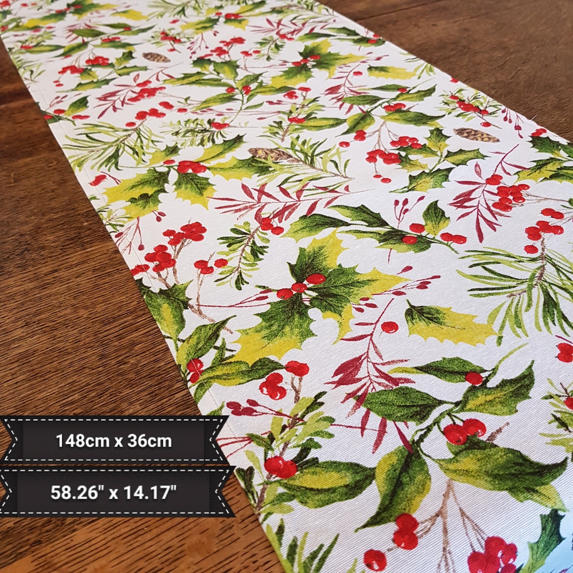 Christmas Table Runner Holly Tree Christmas Table - Etsy