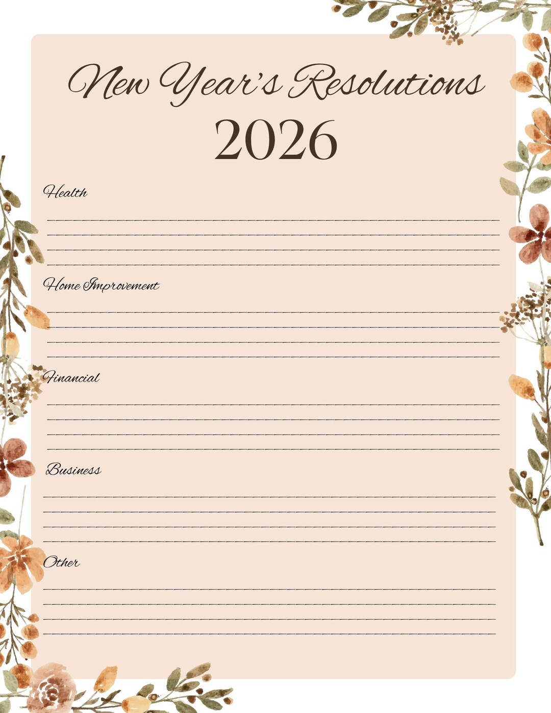 New Year's Resolution Planner, Pdf File, Downloadable, Ready to Print ...