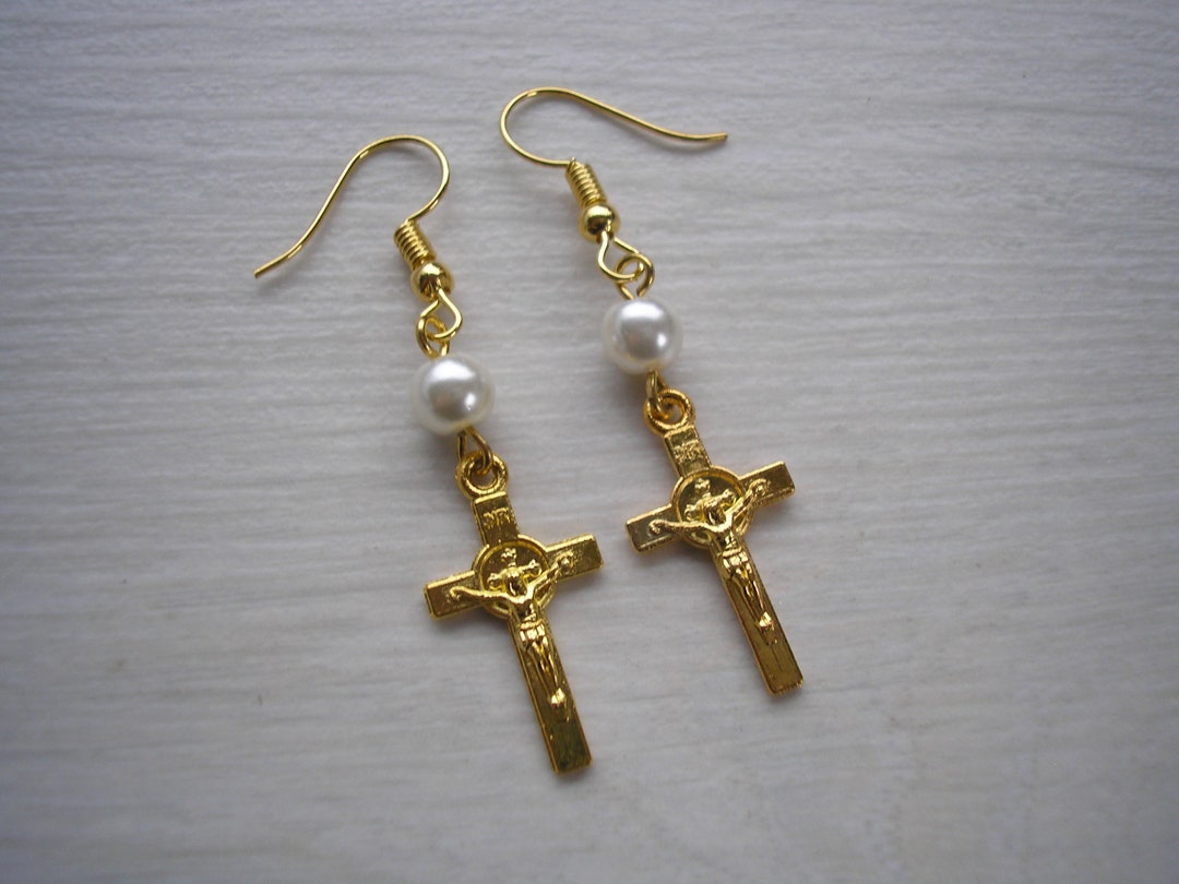 Gold Crucifix Earrings, Gold Plated Jesus on the Cross Crucifix ...