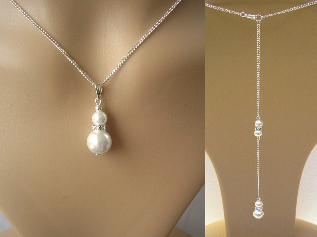 Pearl Back Necklace, Pearl & Diamante Back Chain Necklace for Low or ...