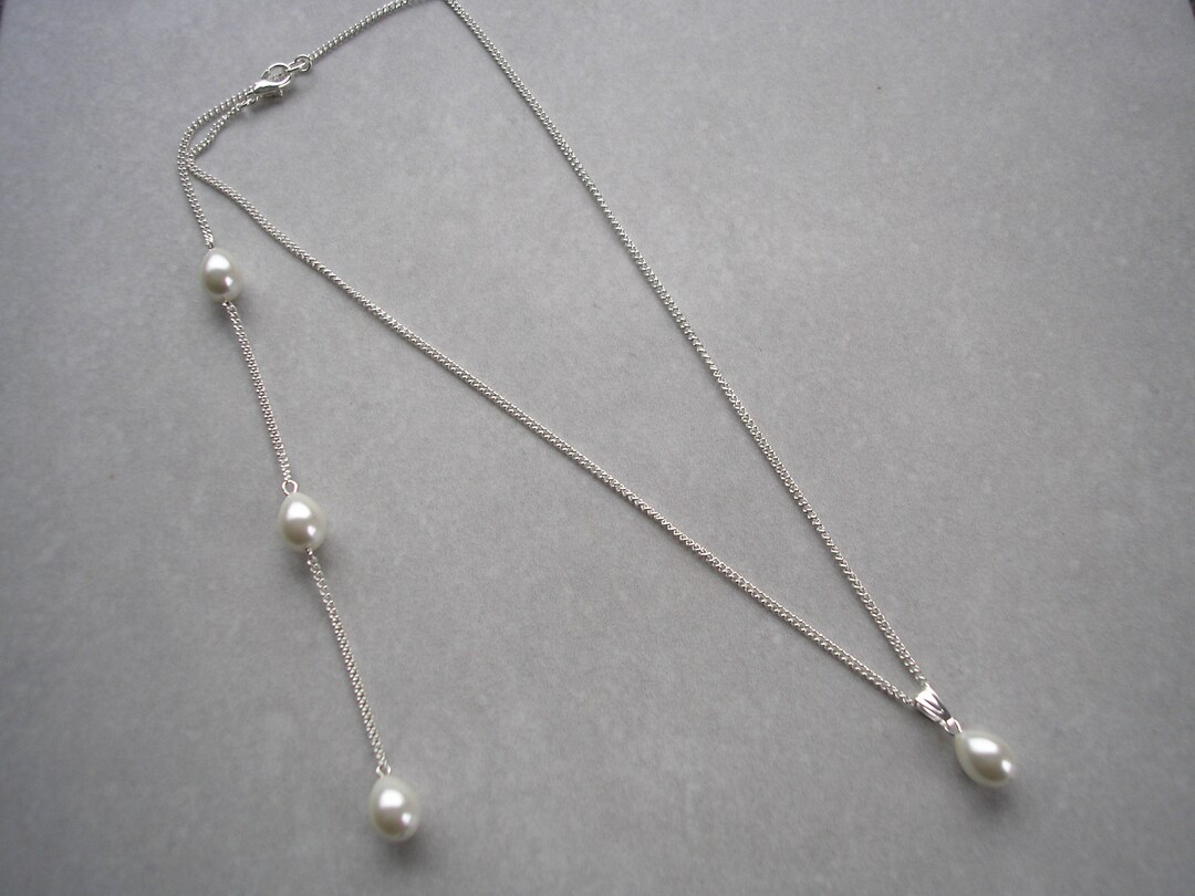Pearl Back Necklace, Ivory Cream or White Pearl Backdrop Necklace for ...