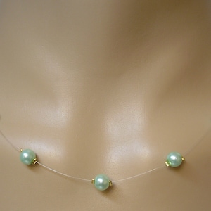 Mint Green Floating Pearl Necklace, Feminine Dainty Pearl Choker for ...