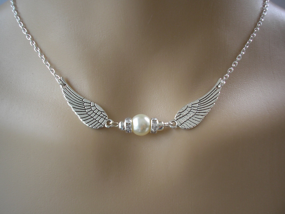 Angel Wings Choker Necklace With Pearl and Diamante Guardian - Etsy