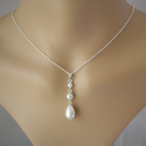 Long Drop Teardrop & Graduated Pearl Backdrop Necklace for Women Brides ...
