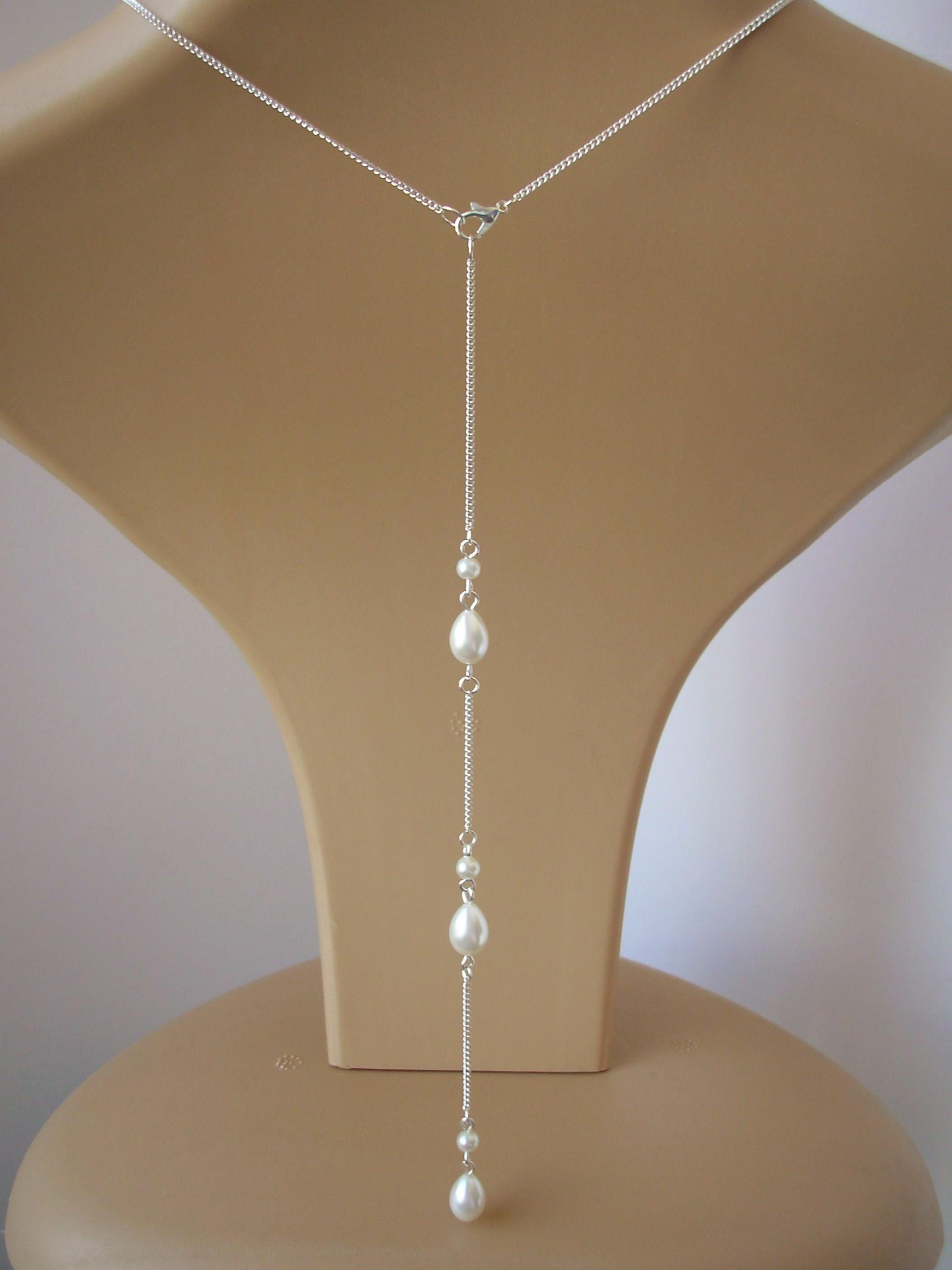 Long Drop Back Necklace, Ivory Pearl Backdrop Necklace for Brides Low ...