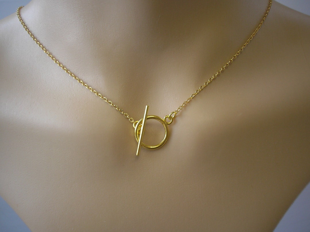 Front Fastening Necklace, T-bar Toggle Clasp on Fine Silver Gold or ...