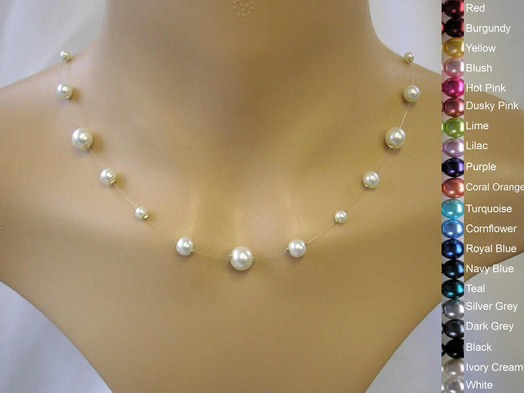 Dainty Graduated Pearl Necklace Handmade in Any Colour, Floating Effect ...