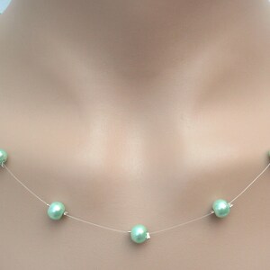 Mint Green Floating Pearl Necklace, Feminine Dainty Pearl Choker for ...