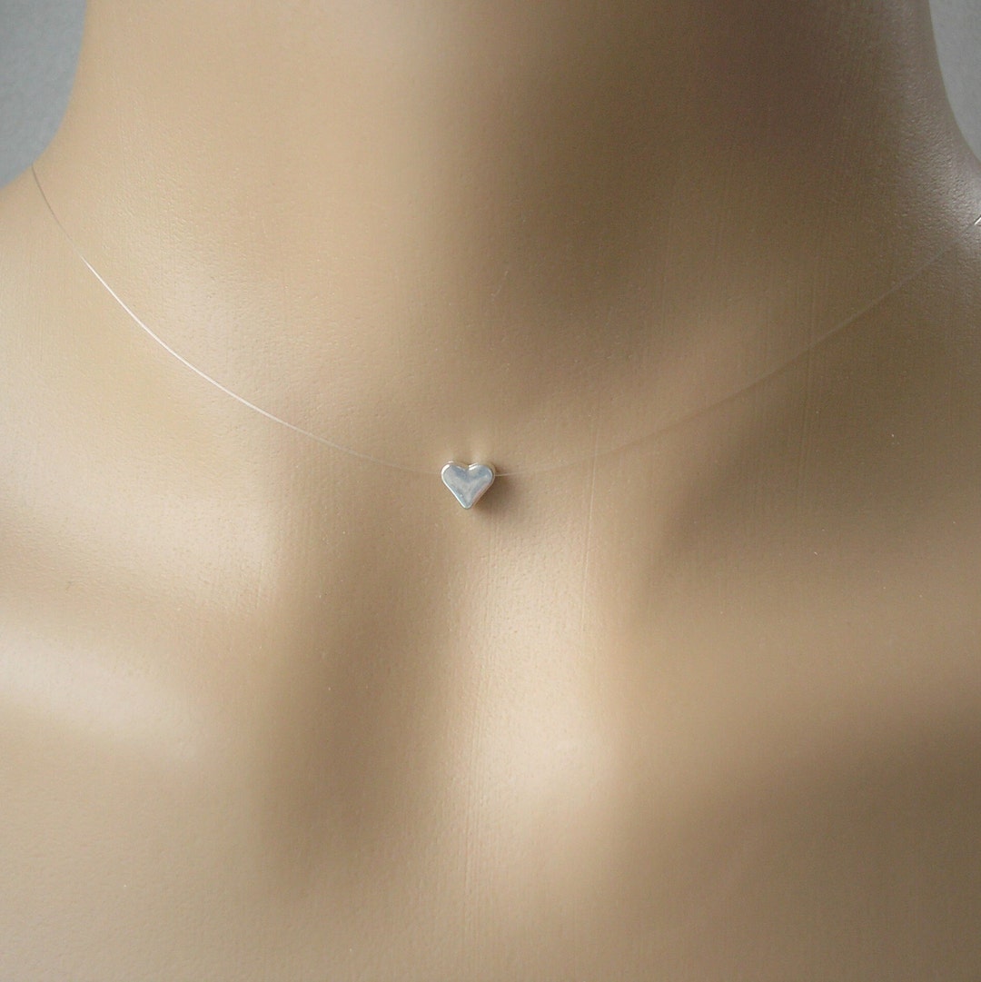 Tiny Floating Heart Necklace, Simple Floating Illusion Heart Choker ...