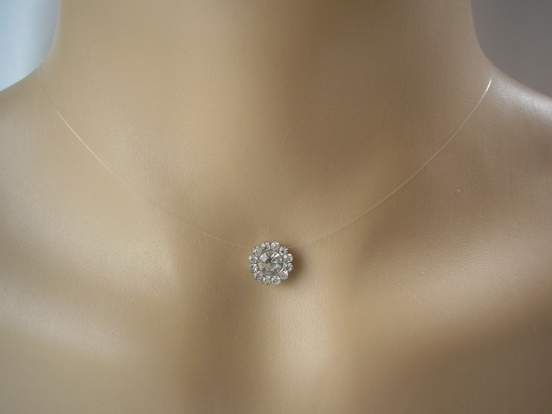 Dainty Little Floating Illusion Crystal Flower Necklace for Women and ...