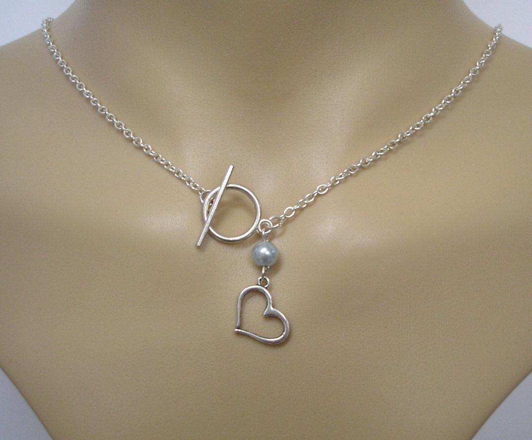 Front Fastening T-bar Toggle Clasp Necklace With a Dainty Pearl and ...