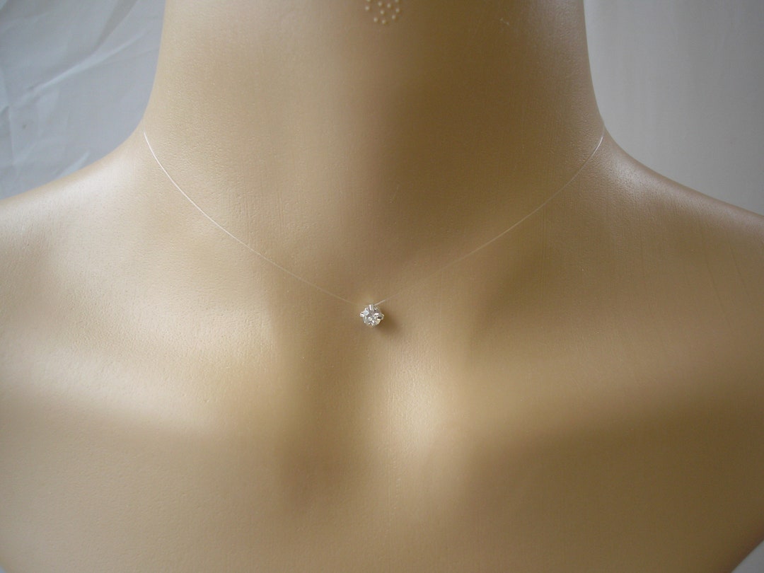 Invisible Necklace, Tiny 4mm Single Crystal on Transparent Cord ...