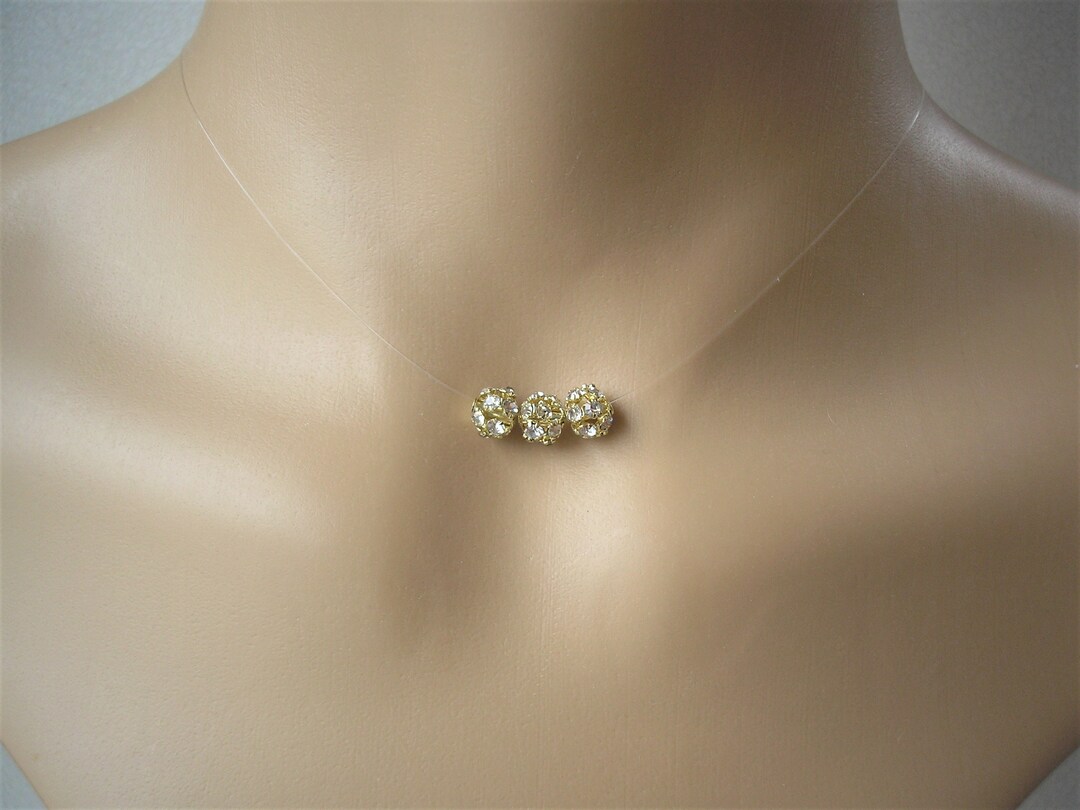 Dainty Triple Floating Crystal Diamante Ball Necklace, Floating ...