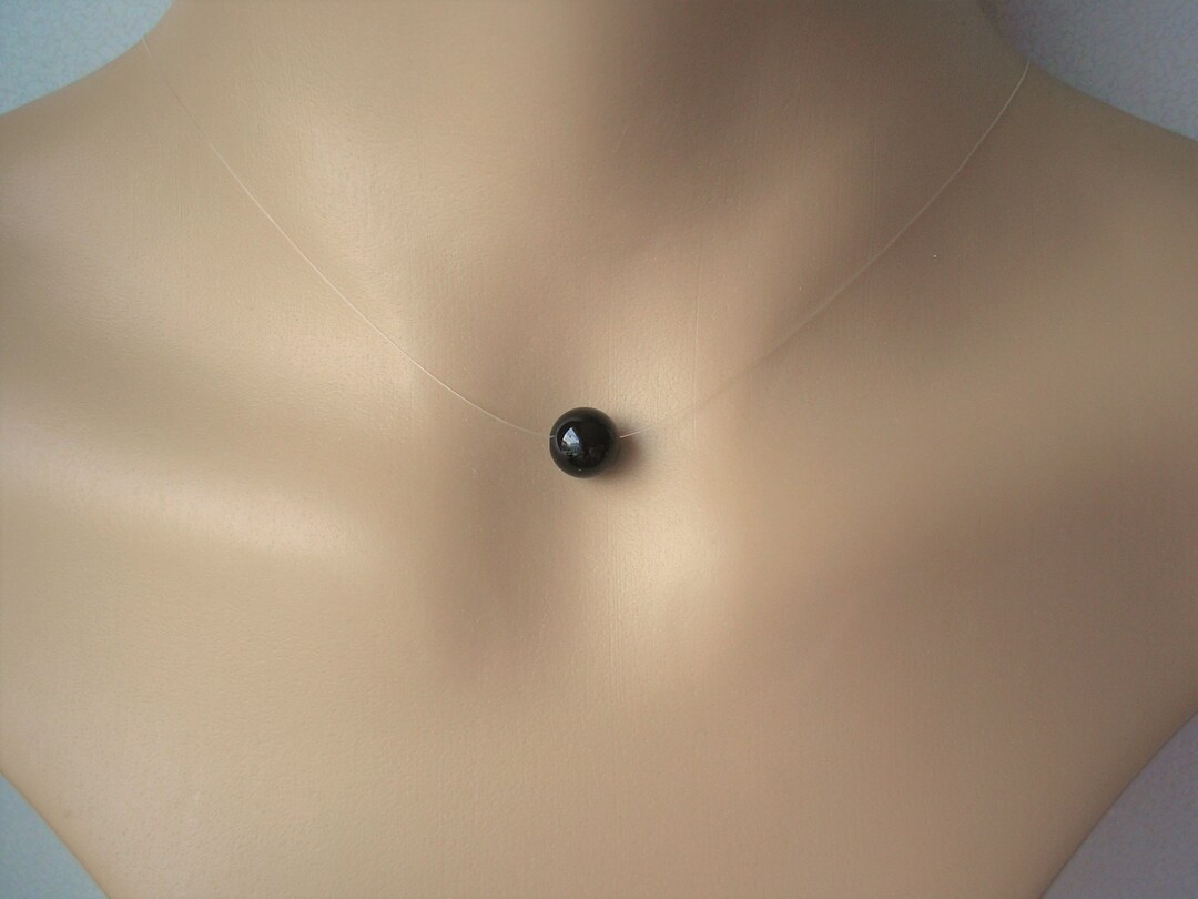 One Mystic Black Pearl Necklace, Simple Single Floating Illusion Top ...