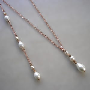 Long Drop Teardrop & Graduated Pearl Backdrop Necklace for Women Brides ...