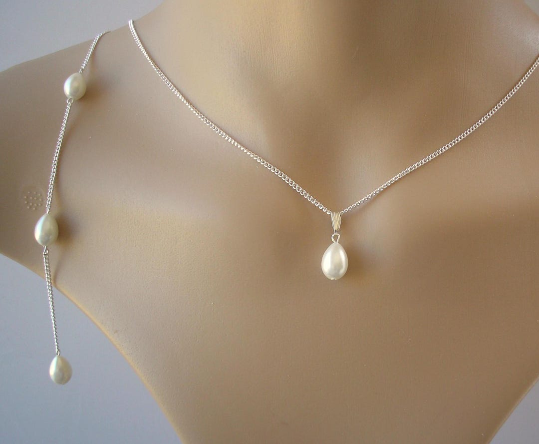Ivory Cream Teardrop Pearl Backdrop Necklace for Women Brides ...
