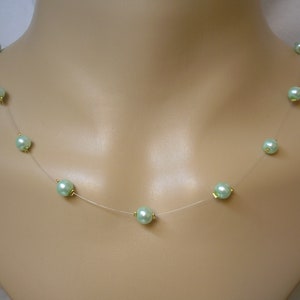 Mint Green Floating Pearl Necklace, Feminine Dainty Pearl Choker for ...
