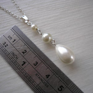 Long Drop Teardrop & Graduated Pearl Backdrop Necklace for Women Brides ...