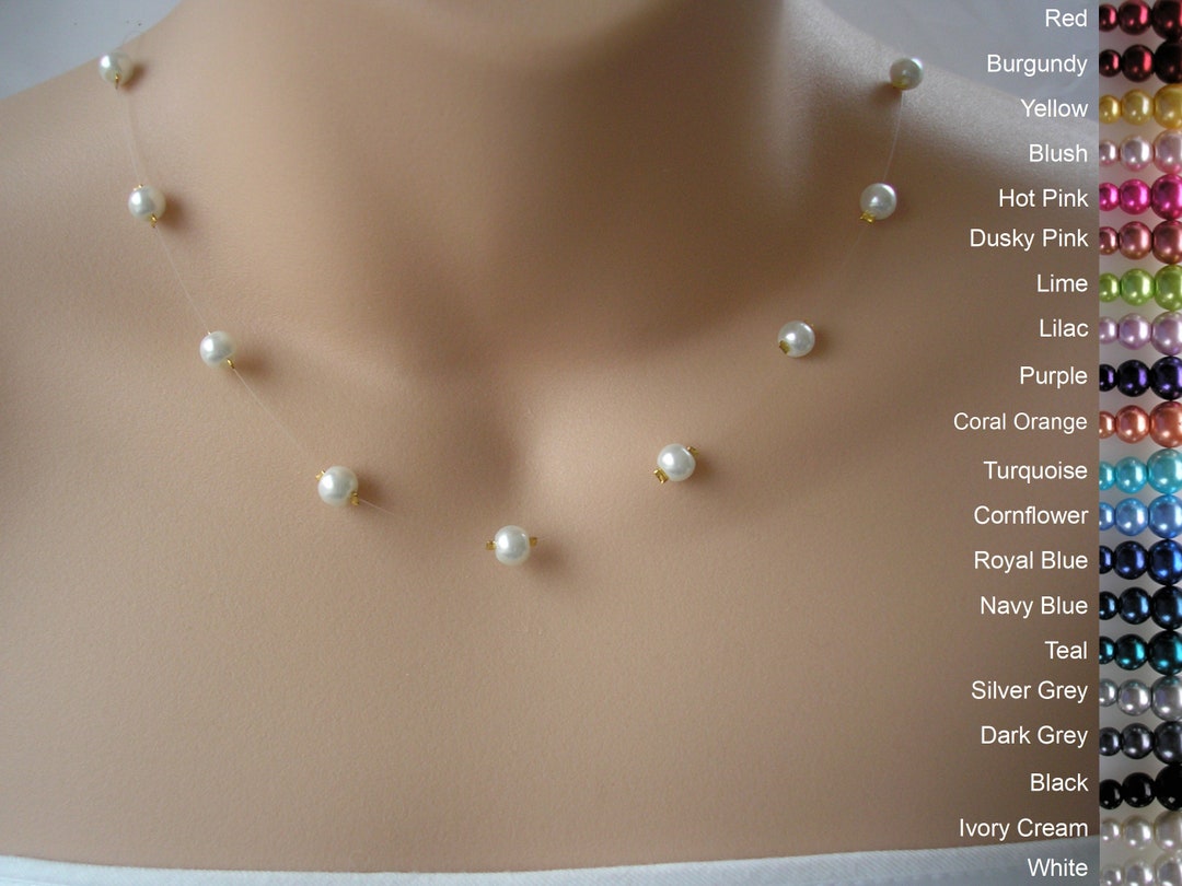 Floating Effect Necklace Pearls on Transparent Chain Necklace - Etsy