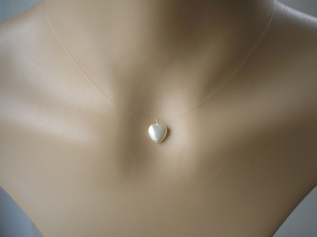 Little Floating Heart Necklace, Simple Floating Illusion Heart Choker ...