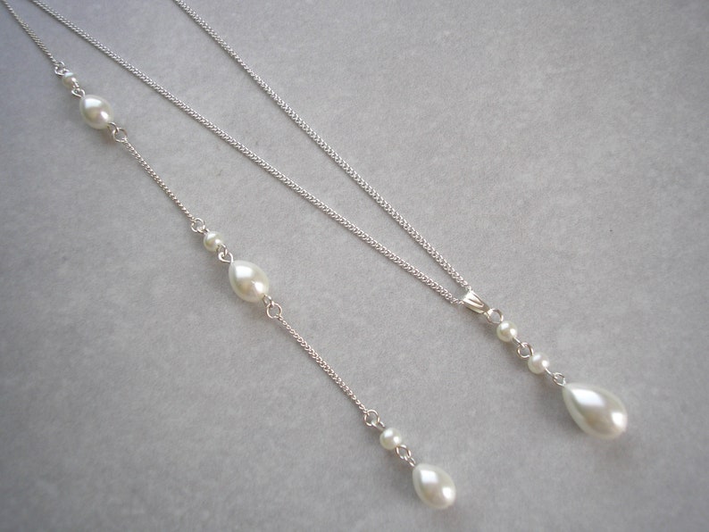 Long Drop Back Necklace Ivory Pearl Backdrop Necklace for - Etsy