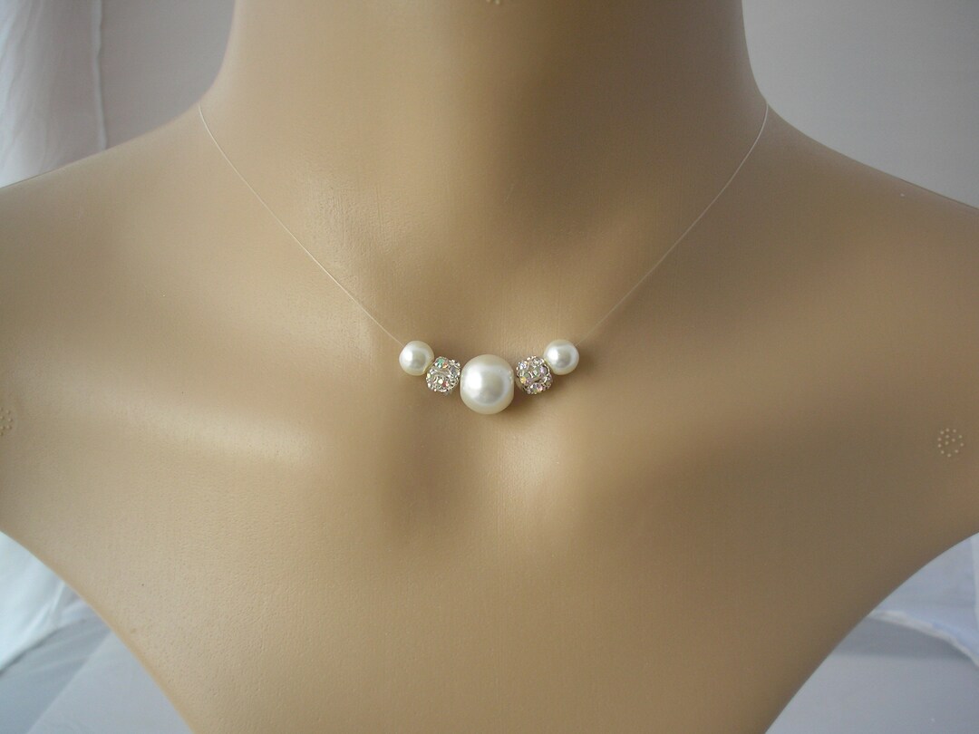 Graduated Floating Effect Pearl and Diamante Necklace, Floating ...
