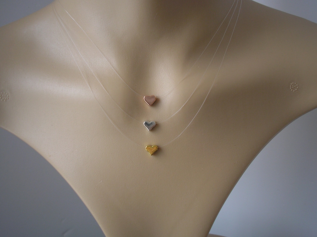 Dainty Triple Strand Floating Tiny Hearts Necklace for Her, Minimalist ...