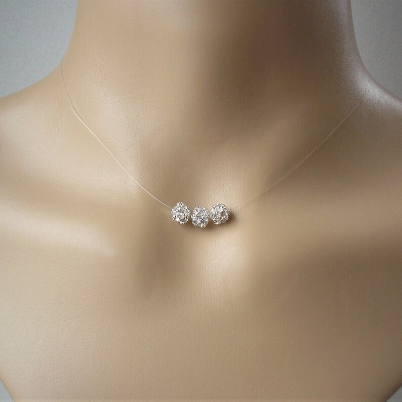 Dainty Triple Floating Crystal Diamante Ball Necklace, Floating ...