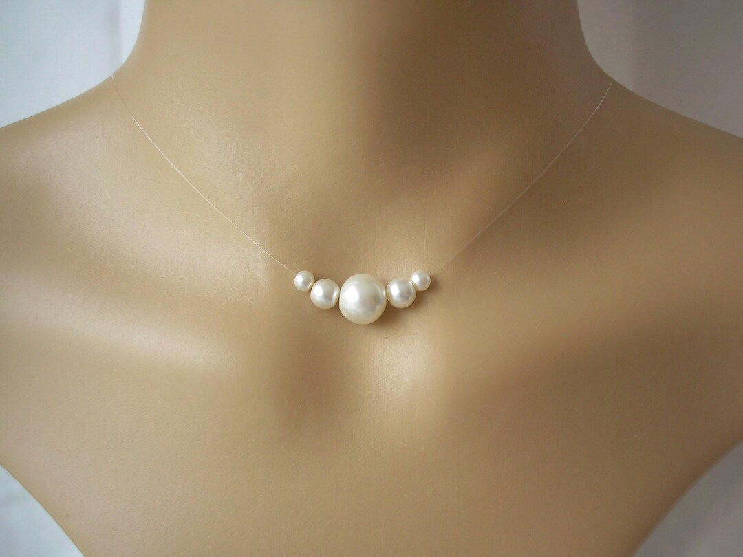 Graduated Floating Effect Pearl Necklace, Floating Illusion Pearl ...