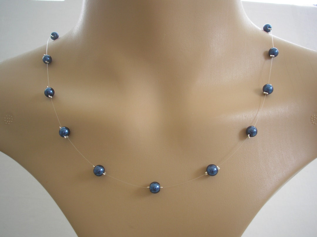 Choose Your Shade of Blue Pearl Floating Illusion Necklace, Light Baby ...