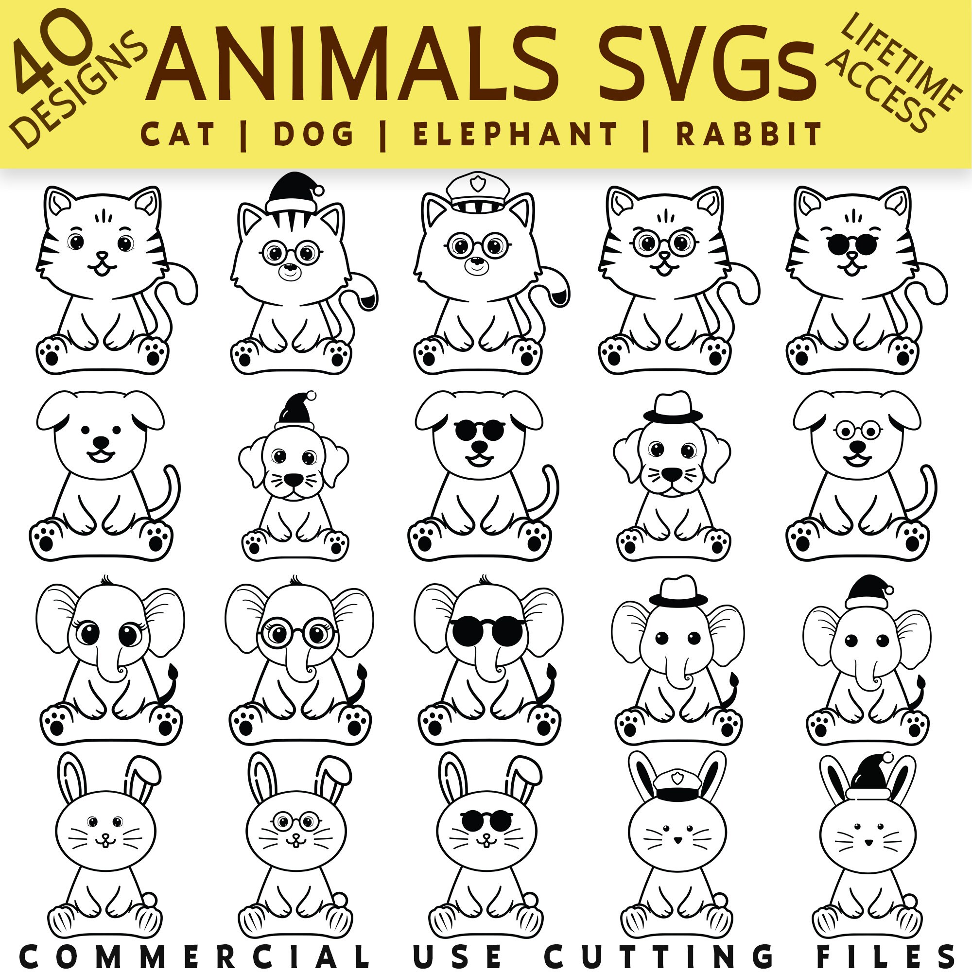40 Animals SVG Bundle Nursery SVG Cat Svg Dog Svg Rabbit Svg Elephant ...