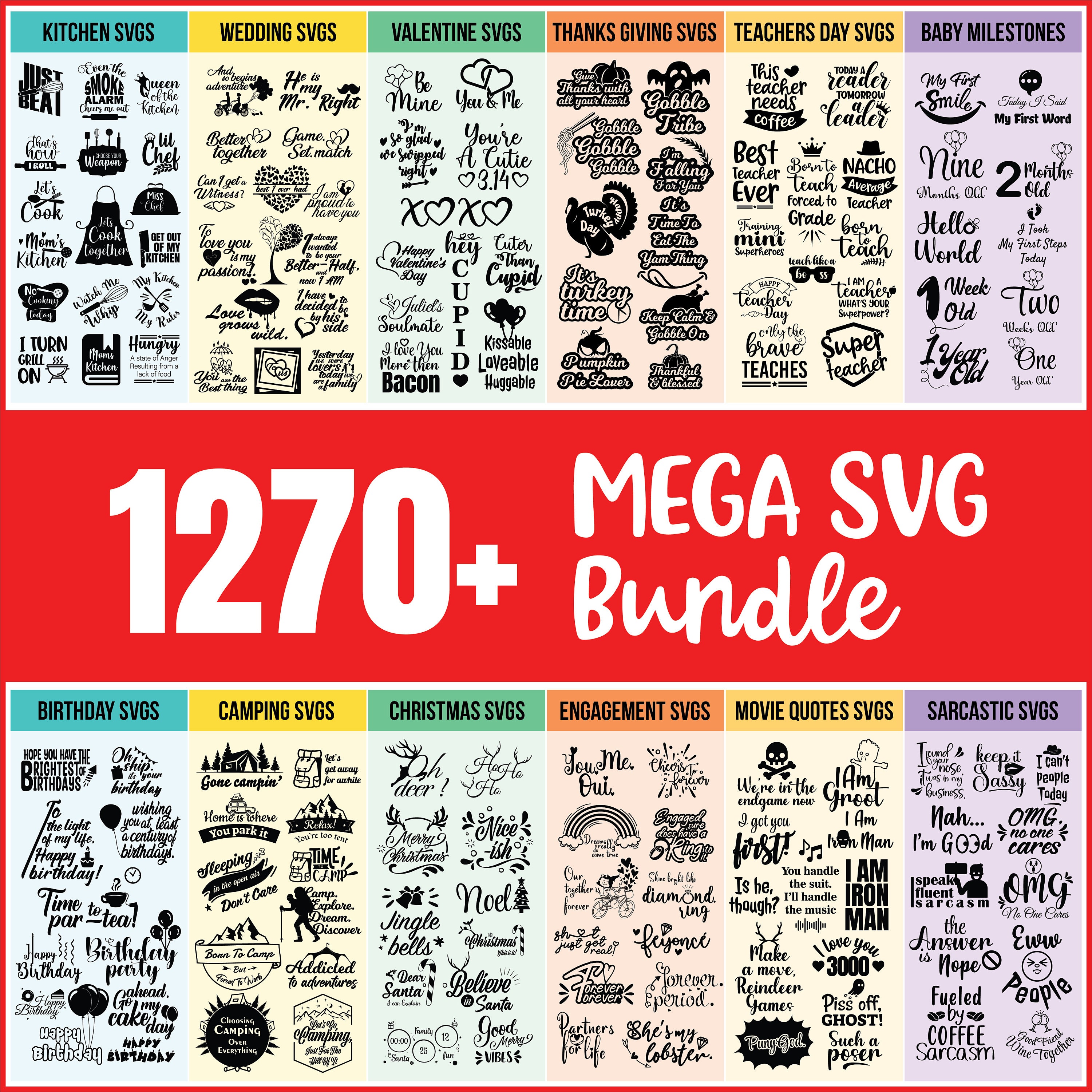 Mega SVG Bundle, Silhouette Cut Files, Svg Files for Cricut, T Shirt ...