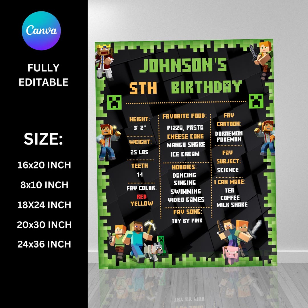 Mine P Craft Milestone Board: Editable Canva Template (digital Download ...