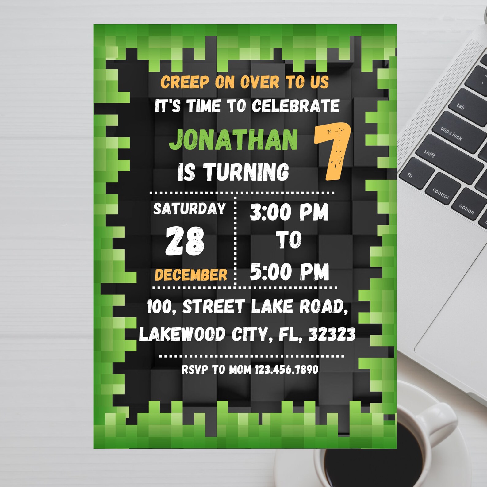 Mine Pixel Crafter Gamer Birthday Invitation Template Editable - Etsy