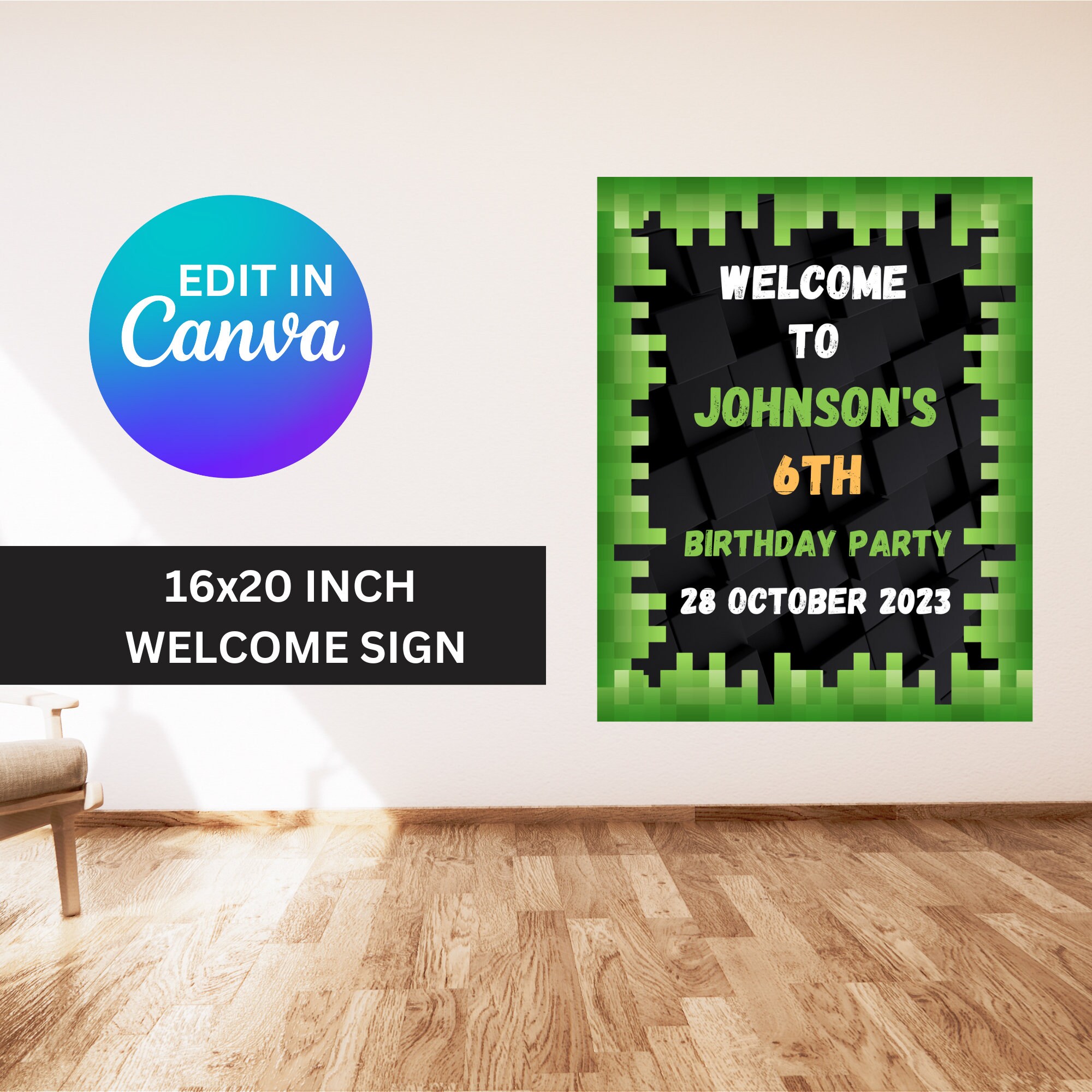 Editable Mine Theme Welcome Birthday Poster Bannertemplate Printable ...