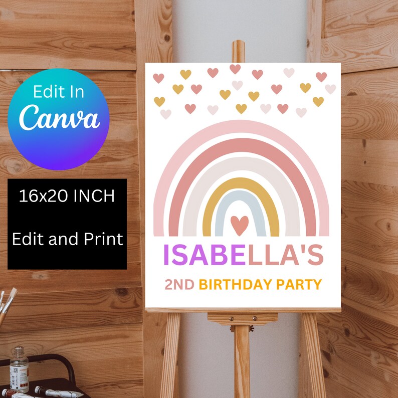 Editable Boho Rainbow Welcome Sign Board Birthday Template Printable ...