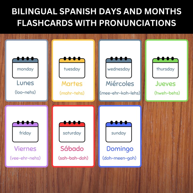 Bilingual Spanish Flashcards Bundle Set With English Pronunciations ...