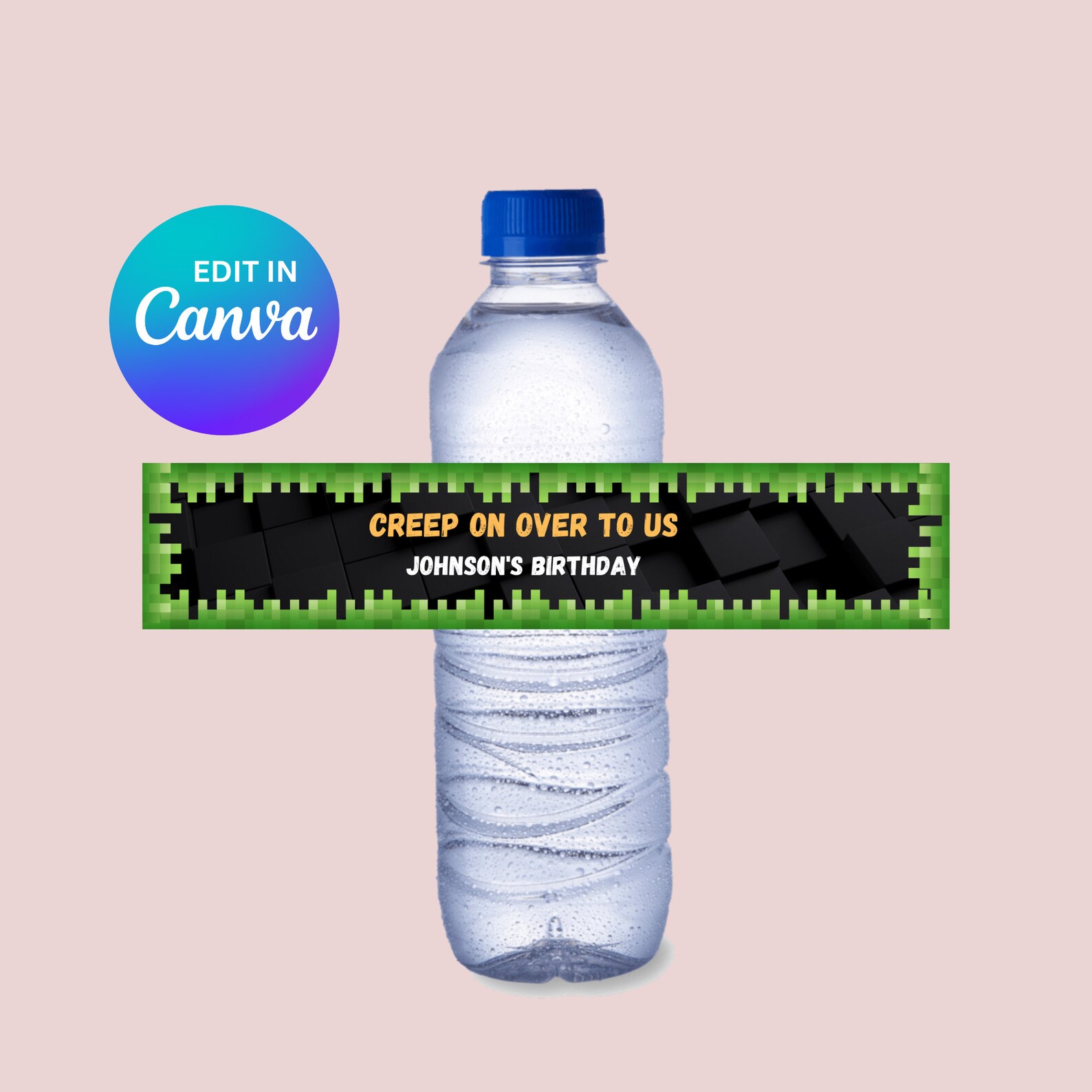 Pixelated Water Bottle Label DIY Using Canva Mine Pixel Crafter Water ...