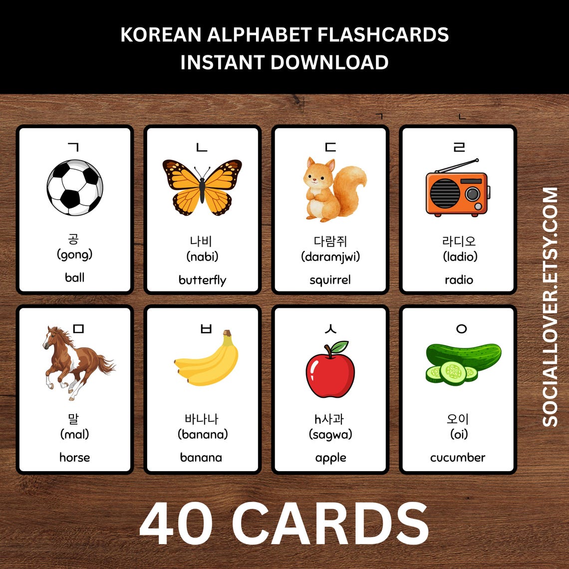 Bilingual Korean Alphabet Flashcards Set | Instant Download Printable ...