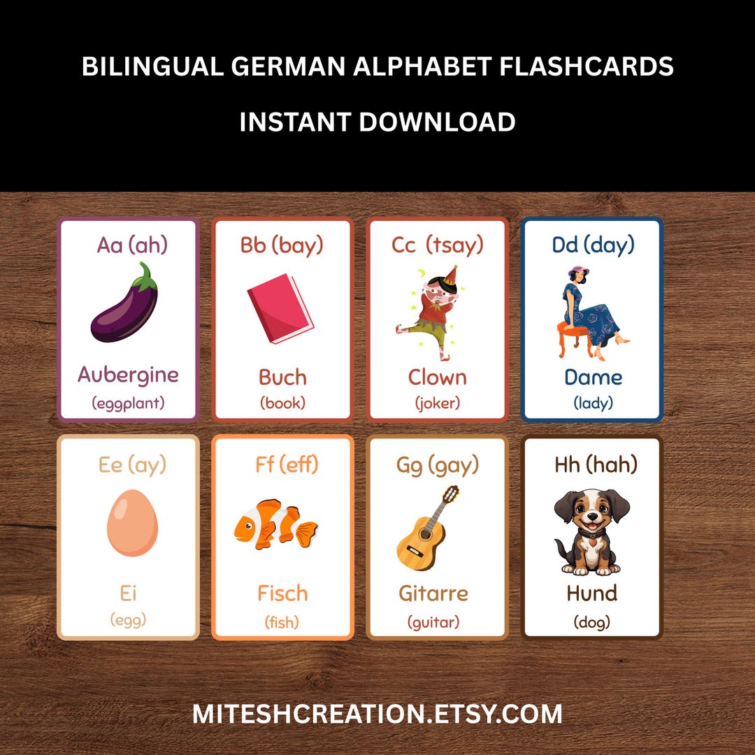 Bilingual German English Alphabet Flashcards Set | Instant Download ...