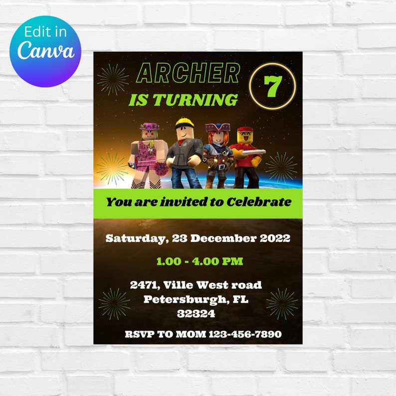 Editable Roblox Birthday Invitation Templates Printable - Etsy