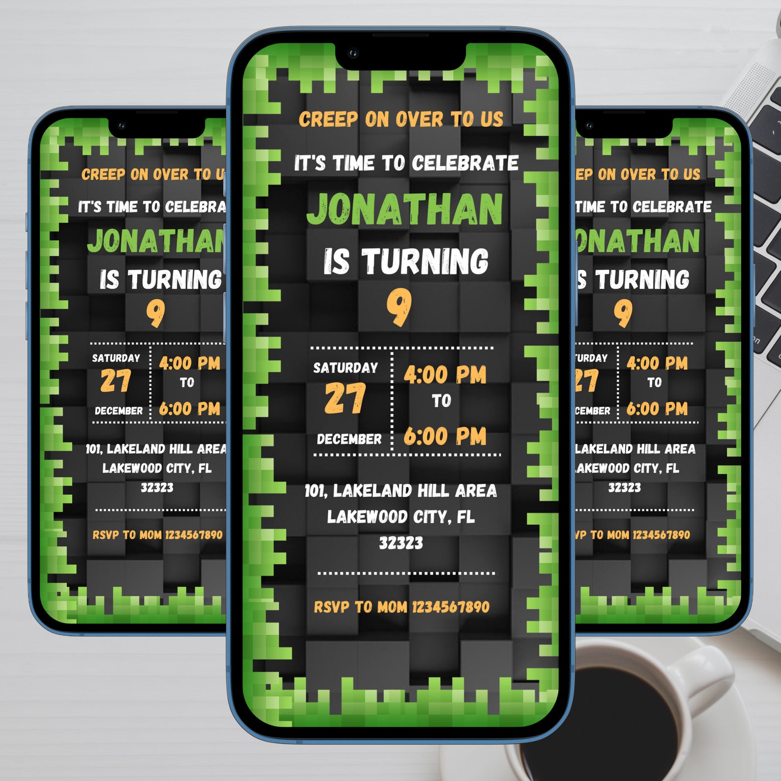 Mine Pixel Crafter Gamer Video Birthday Invitation Template Editable in ...