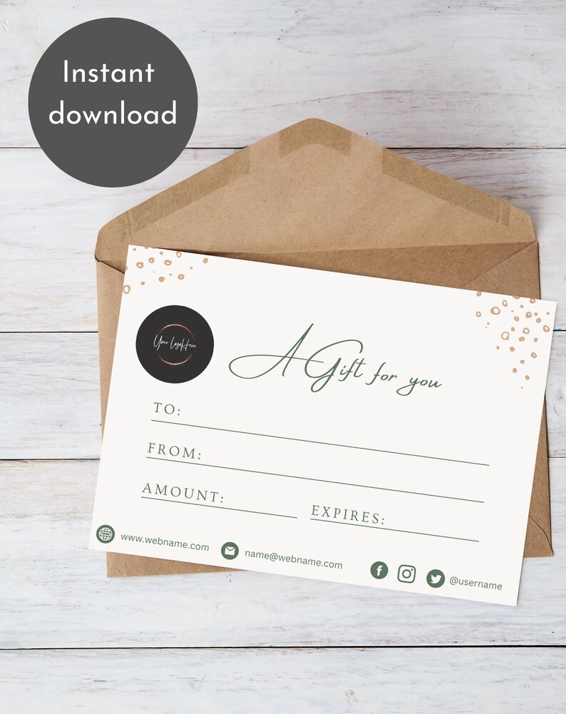 Gift Card Certificate Template Printable and Editable Template - Etsy