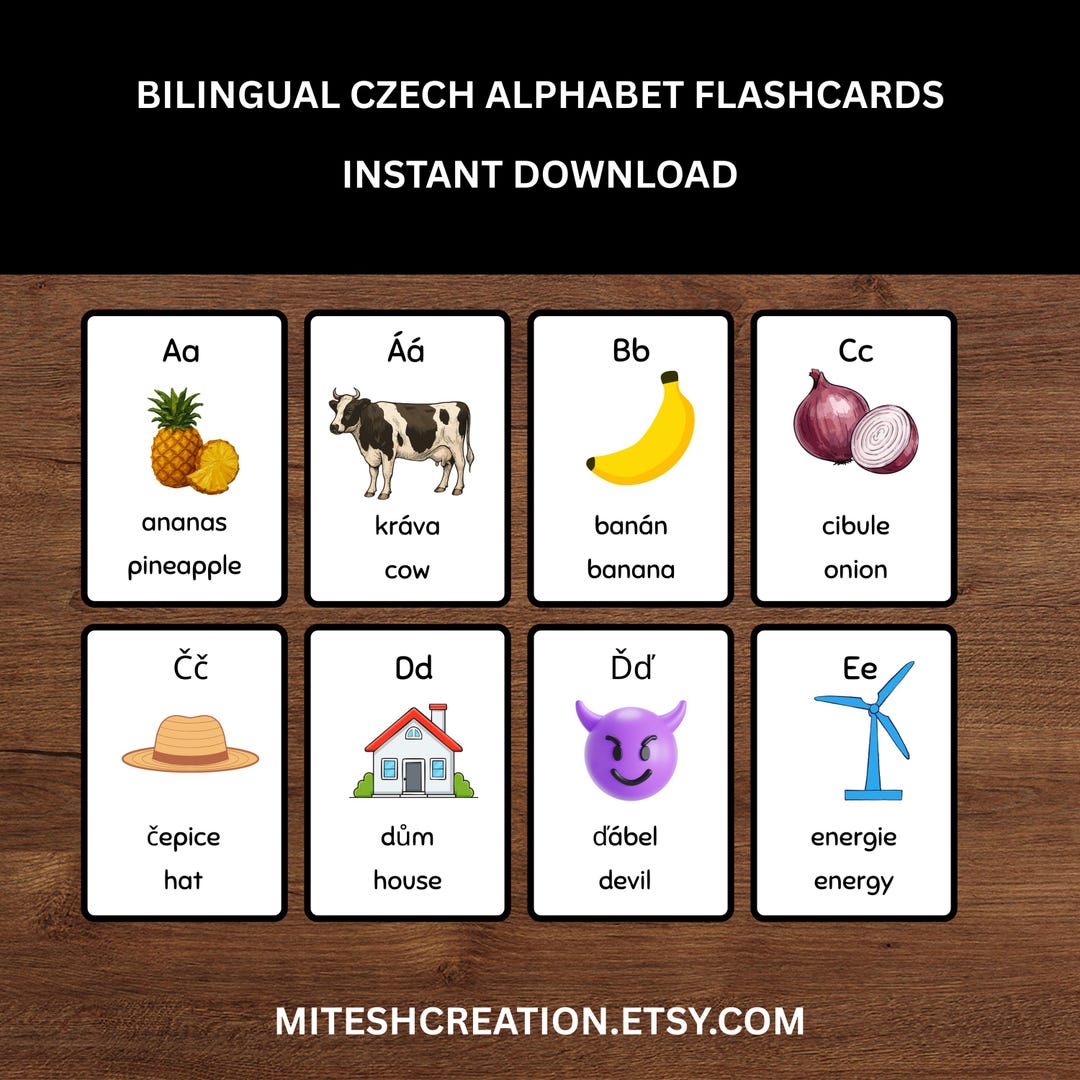 Bilingual Czech English Alphabet Flashcards Set | Instant Download ...